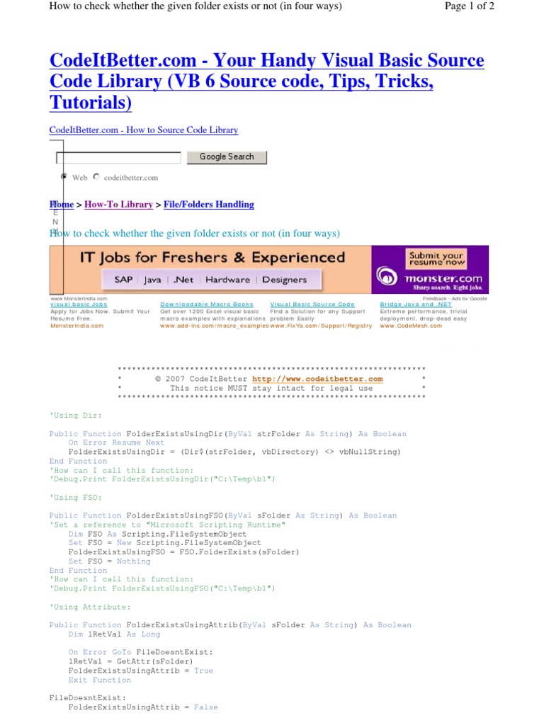 Check Specified Folder Exist Pdf Visual Basic Net Software Development