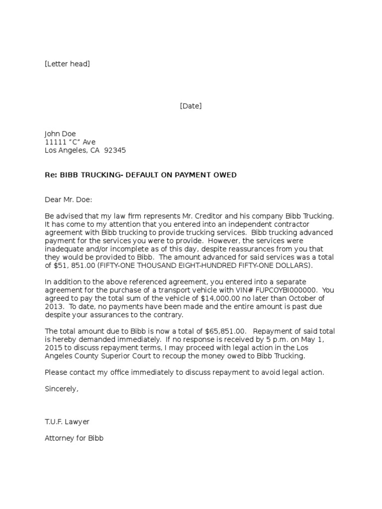 Demand Letter For Debts Owed | PDF | Finance & Money Management ...