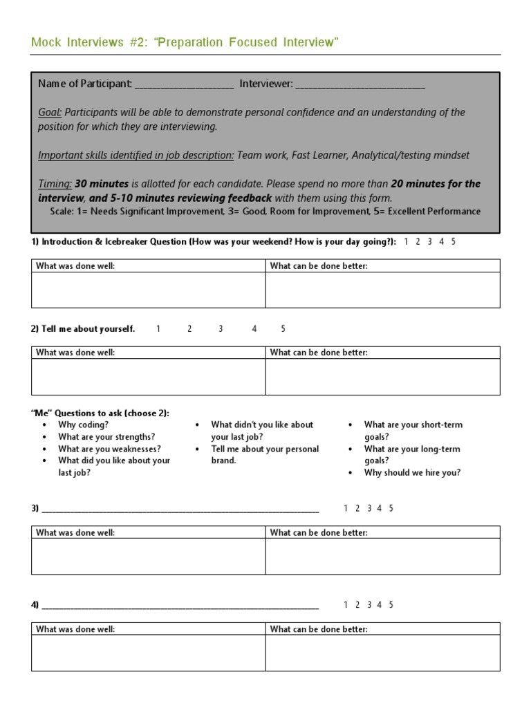 Mock Interview Evaluation and Feedback Form | PDF | Interview ...