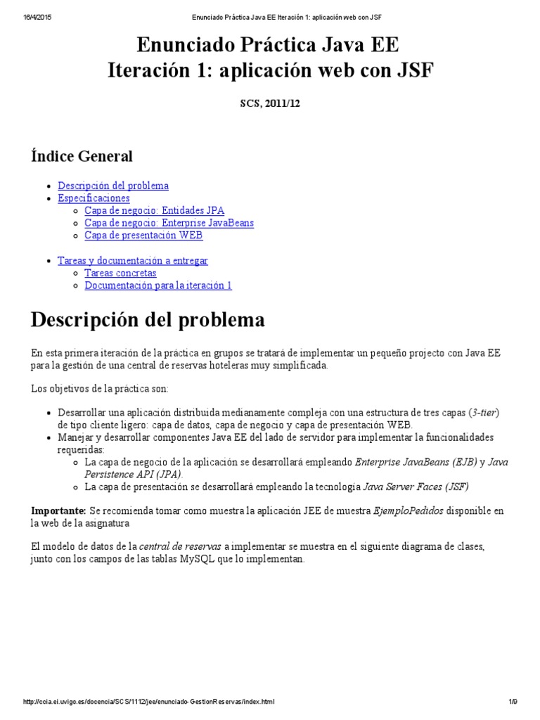 Enunciado Práctica Java EE Iteración 1 - Aplicación Web Con JSF | PDF | Enterprise Java Beans ...