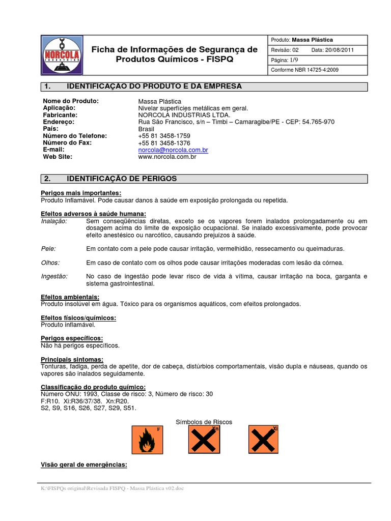 FISPQ - Massa Plástica