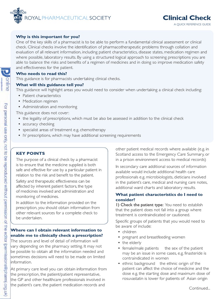 RPS ClinicalCheckQuickReferenceGuide | PDF | Pharmacy | Pharmaceutical Drug