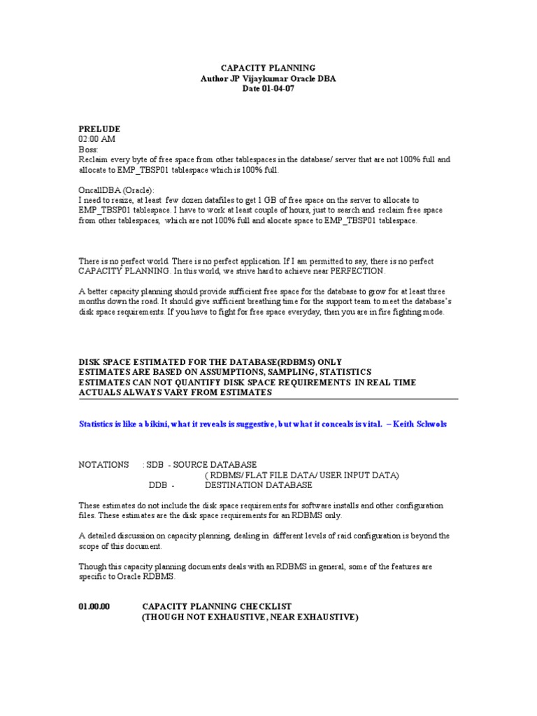 Capacity Planning | PDF | Backup | Oracle Database
