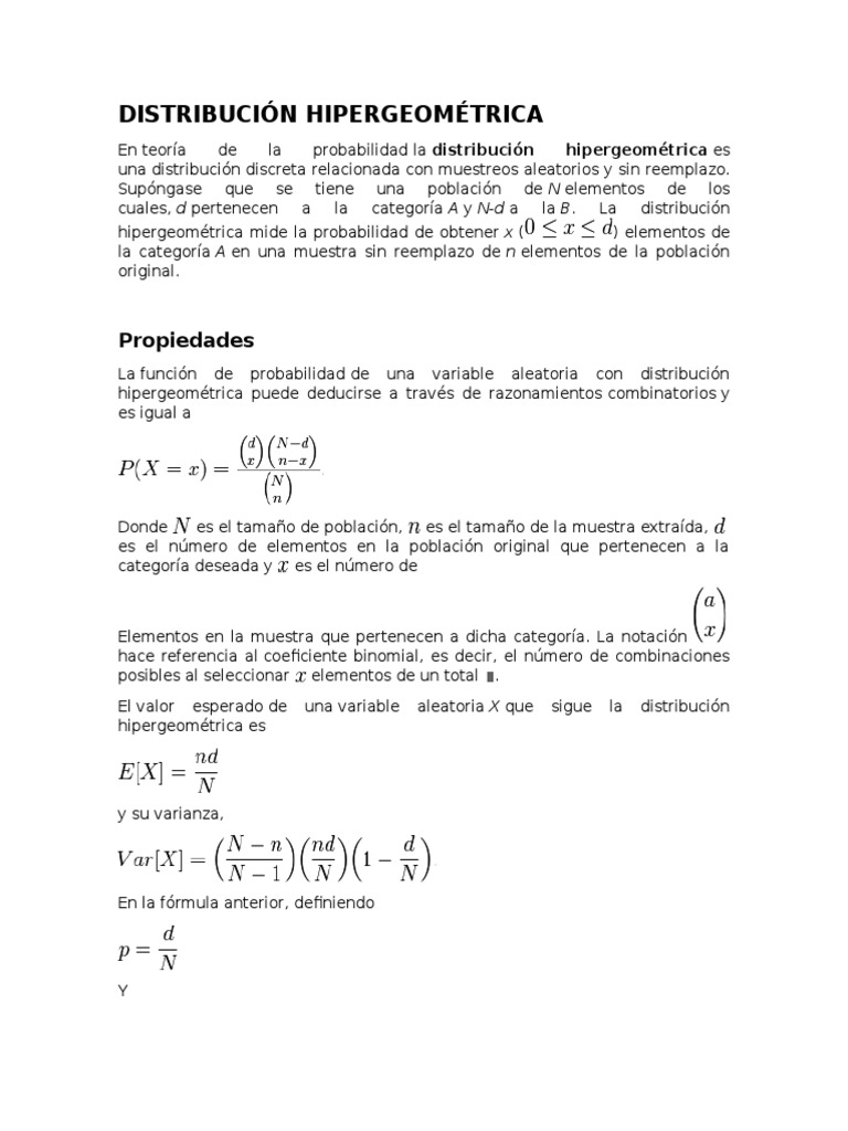 Distribución Hipergeométrica | PDF | Distribución de probabilidad ...