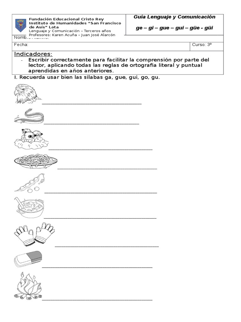 Actividades de sílabas ge, gi, gue, gui | PDF