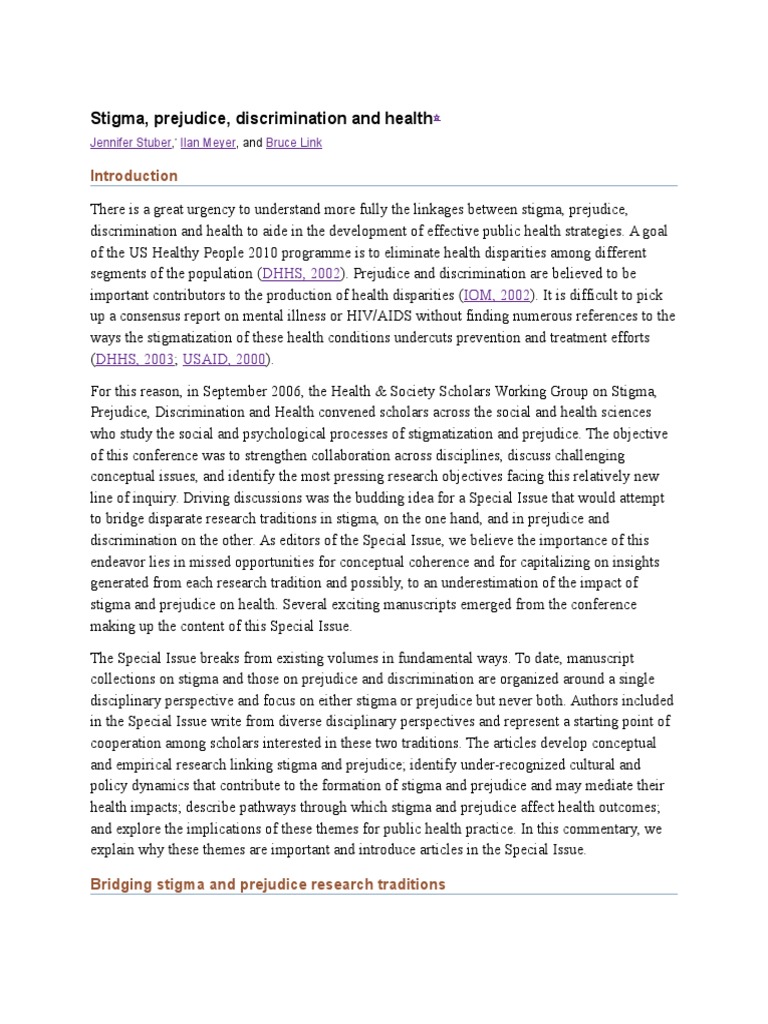 Stigma, Prejudice, Discrimination and Health | PDF | Social Stigma ...