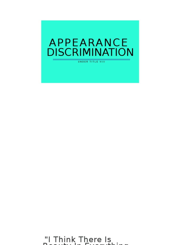 Appearance Discrimination: Under Title Viii | PDF | Civil Rights Act Of ...