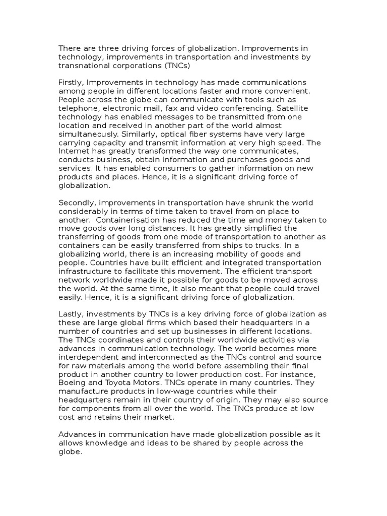 Key Forces Driving Globalization | PDF | Globalization | Environmental ...