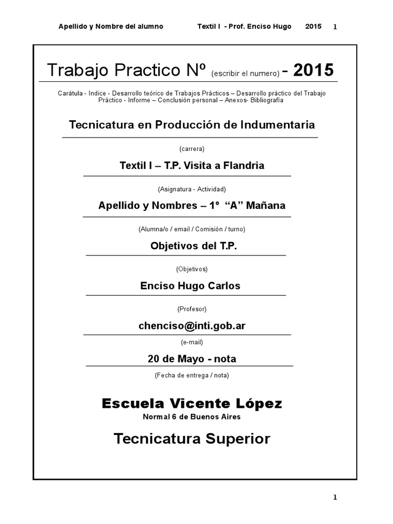 Modelo de Caratula e Informe de TP 2015 | PDF | Textiles | Publicación