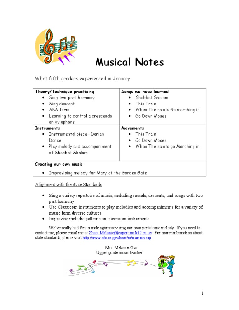 Fifth Grade Music Activities Overview | PDF