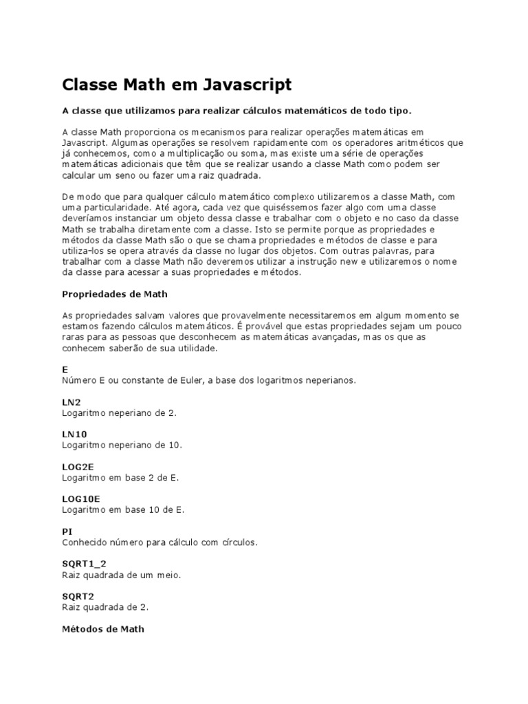 Operações Matematicas Com JS | PDF | Logaritmo | Classe (programação de ...