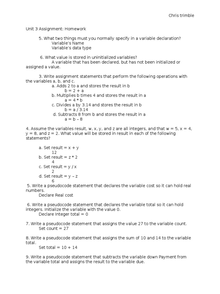Unit3 Assignment1 Pdf Integer Variable Computer Science