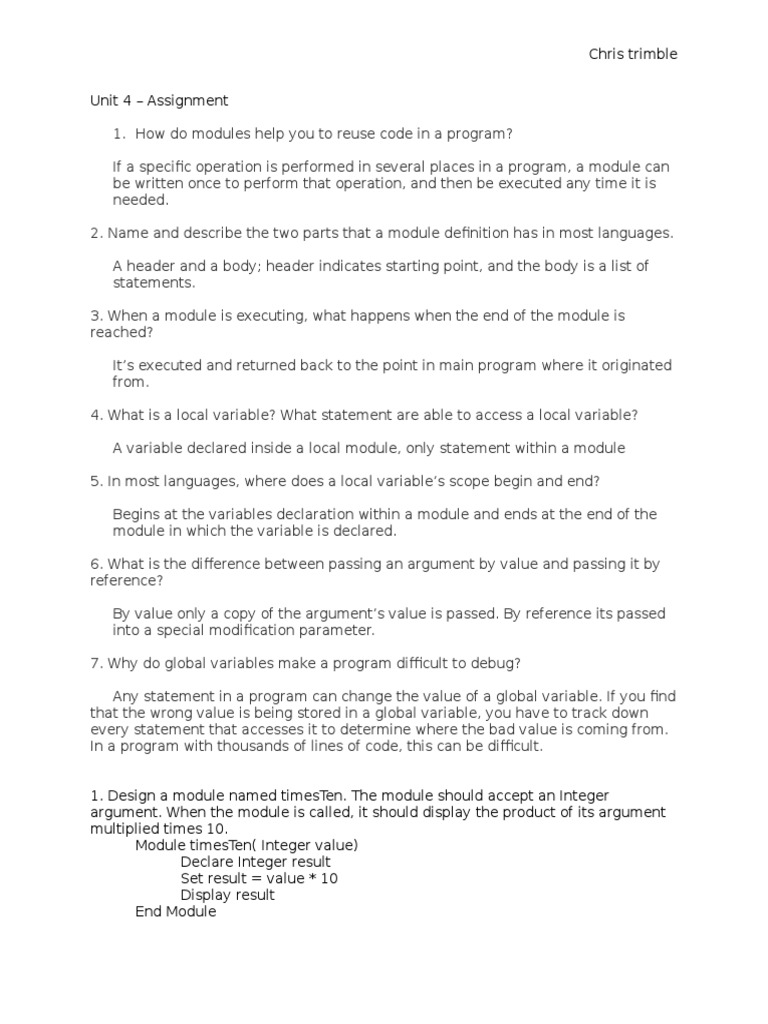 Unit4 Assignment Pdf Parameter Computer Programming Variable 5369
