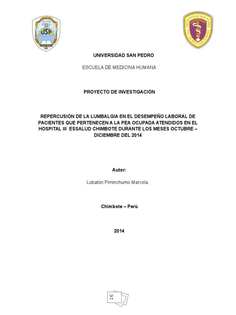 Proyecto Lumbalgia | PDF | Dolor lumbar | Dolor