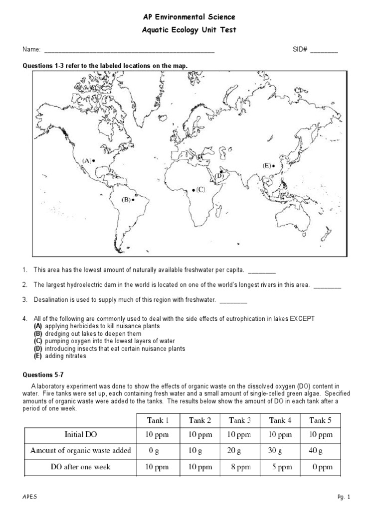 Aquatic Ecology Unit Test Overview | PDF | Wetland | Eutrophication