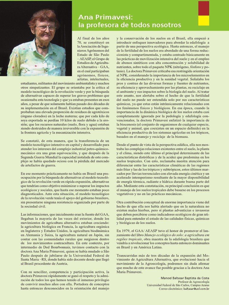 Ana Primavesi y la Agroecología en Brasil | PDF | Zona tropical | Suelo