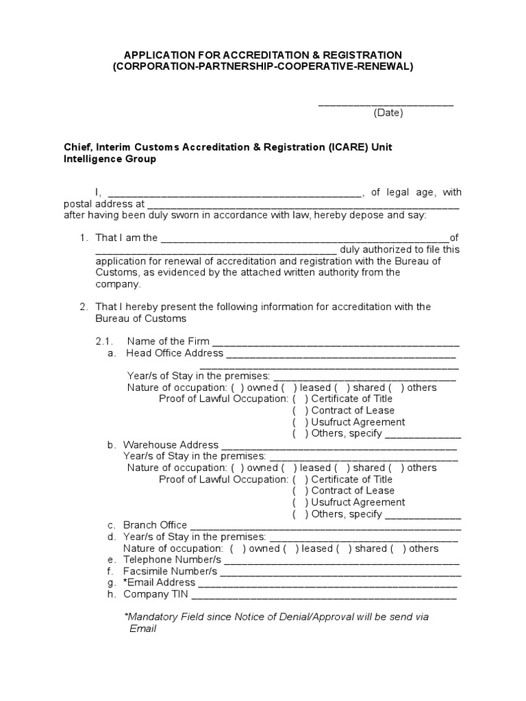 Application For Accreditation & Registration (Corporation-Partnership ...