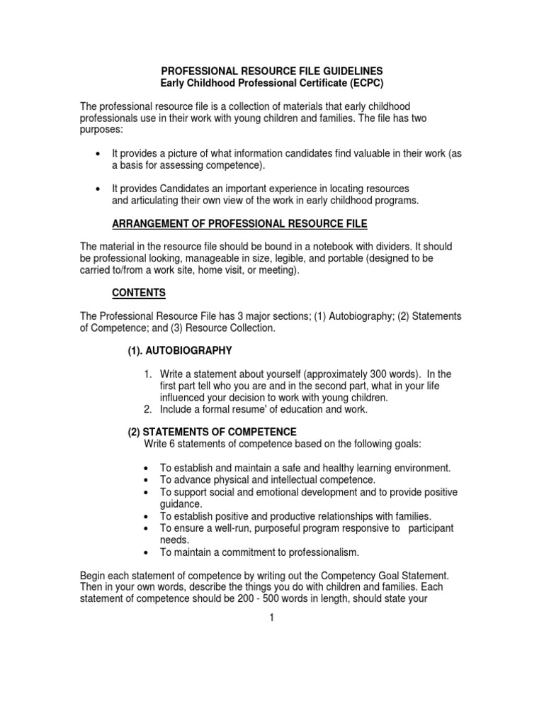 Ecpc Professional Resource File Guidelines | PDF | Child Care ...