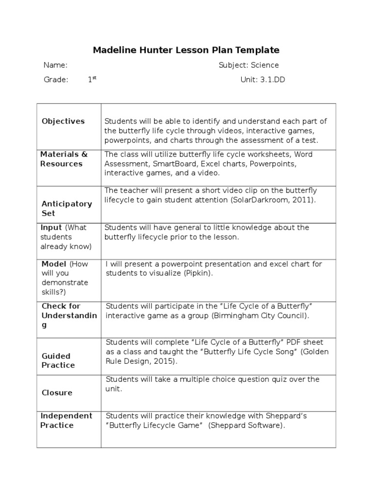 Madeline Hunter Lesson Plan Template: Objectives | PDF | Computers