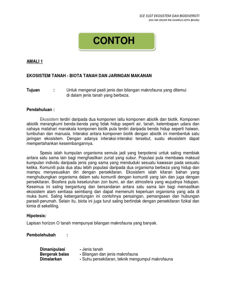 Contoh Laporan Amali 1 Sce3107 PDF | PDF