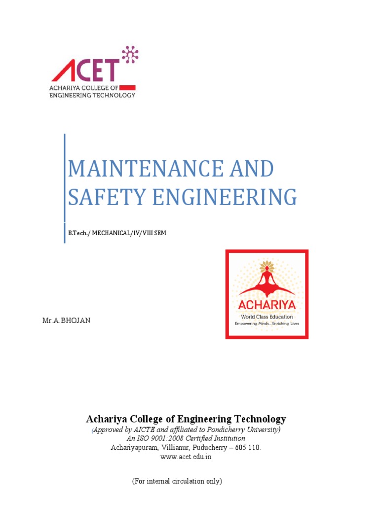 Maintenance and Safety Engineering | PDF | Reliability Engineering | Safety