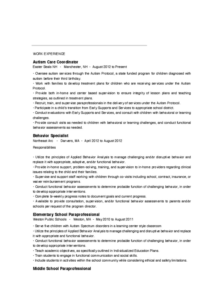 Sample Bcba Resume 1 | PDF | Individualized Education Program | School ...