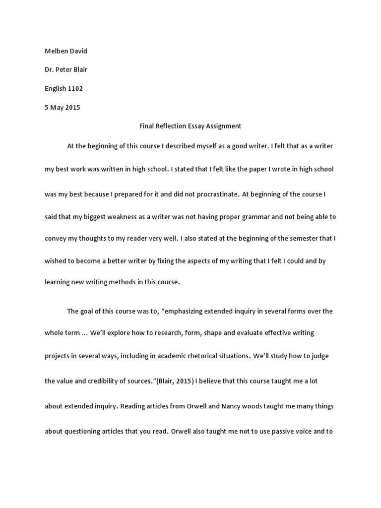 Final Reflection Essay Assignment | PDF | Inquiry | Fallacy