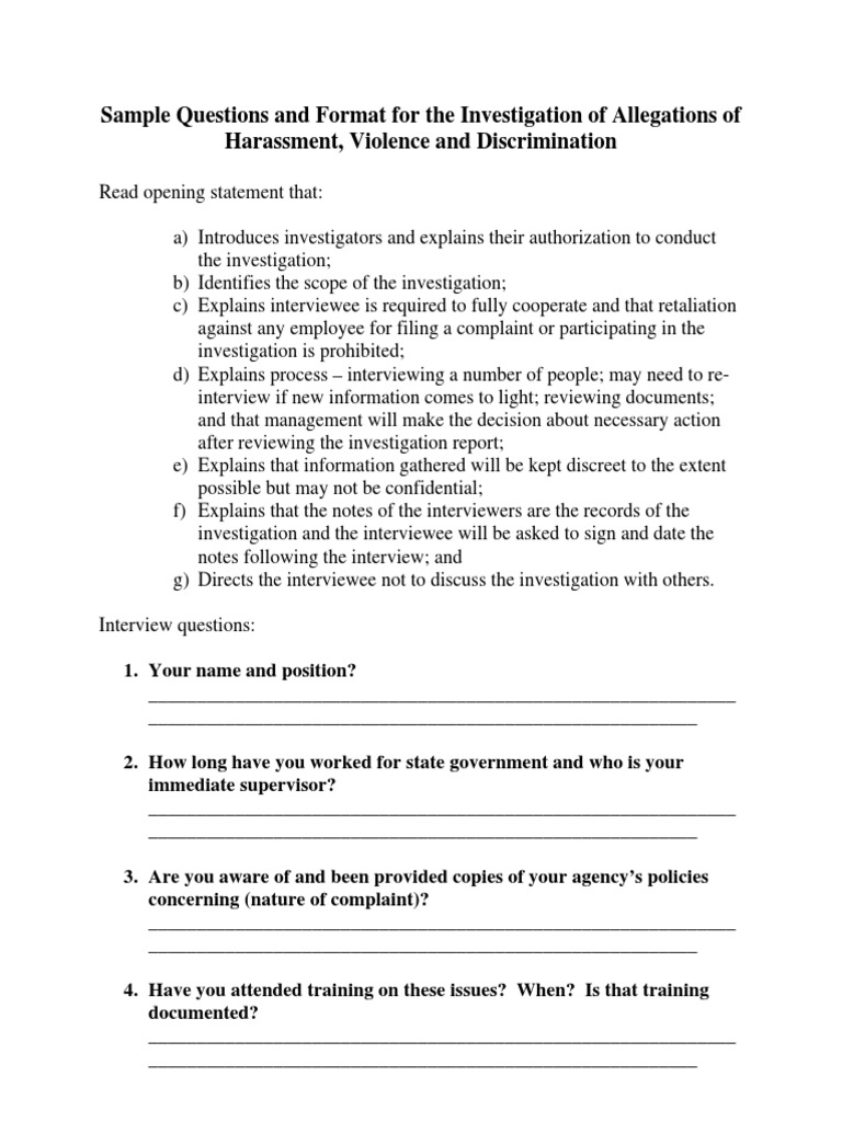 Investigation Interview Questions Guide | PDF | Career & Growth | Business
