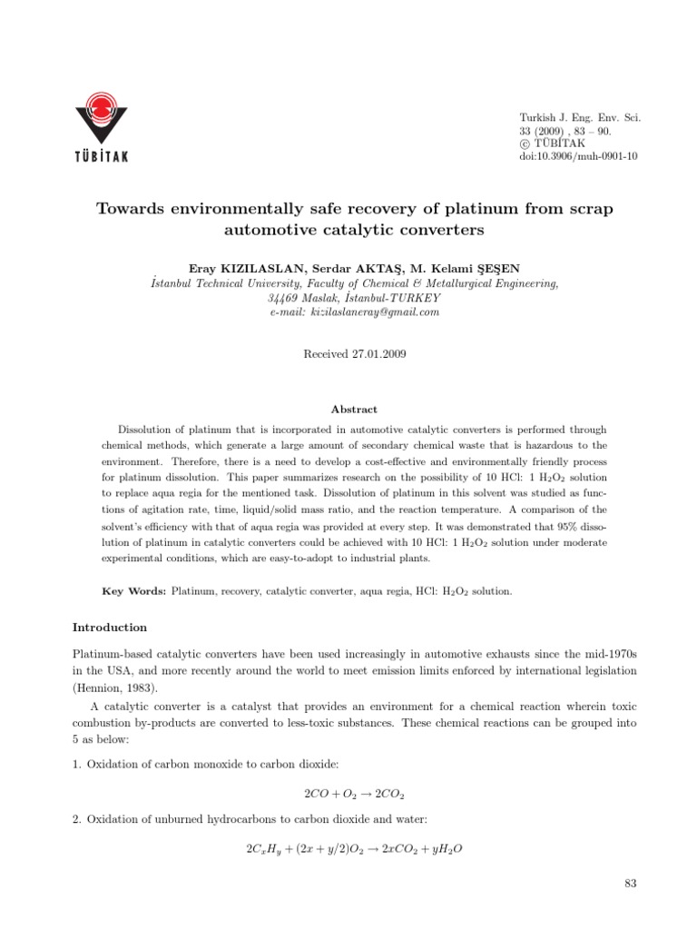 Eco-Friendly Platinum Recovery Methods | PDF | Platinum | Solubility