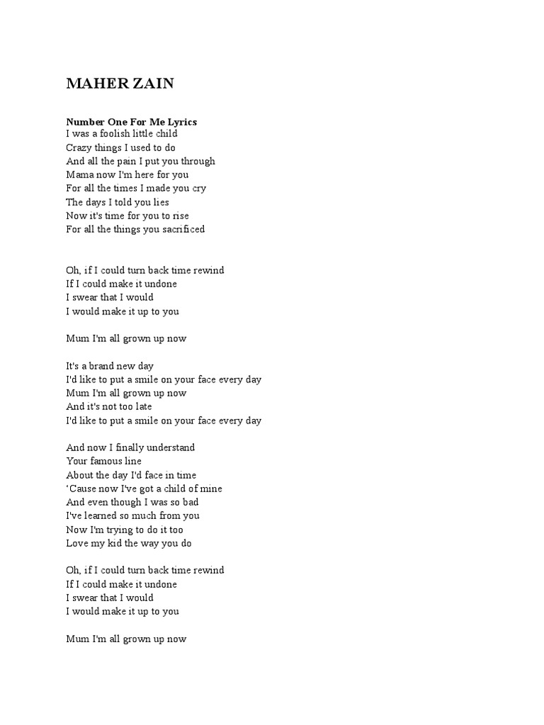 Maher Zain: Number One For Me Lyrics | PDF | Self-Improvement