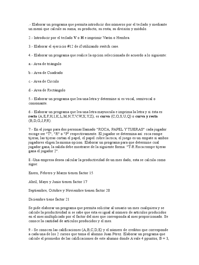 Ejercicios Switch | PDF | Seno | Matriz (Matemáticas)