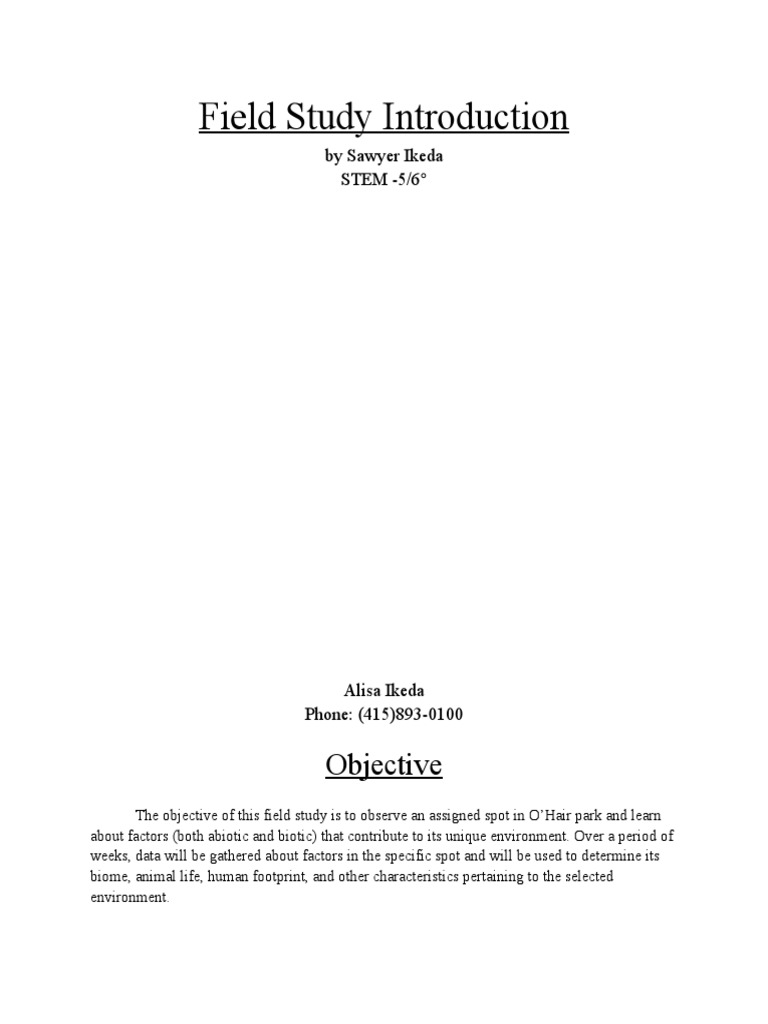 Field Study Introduction: Objective | PDF | Home & Garden