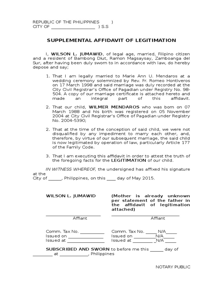 Supplemental Affidavit of Legitimation | PDF