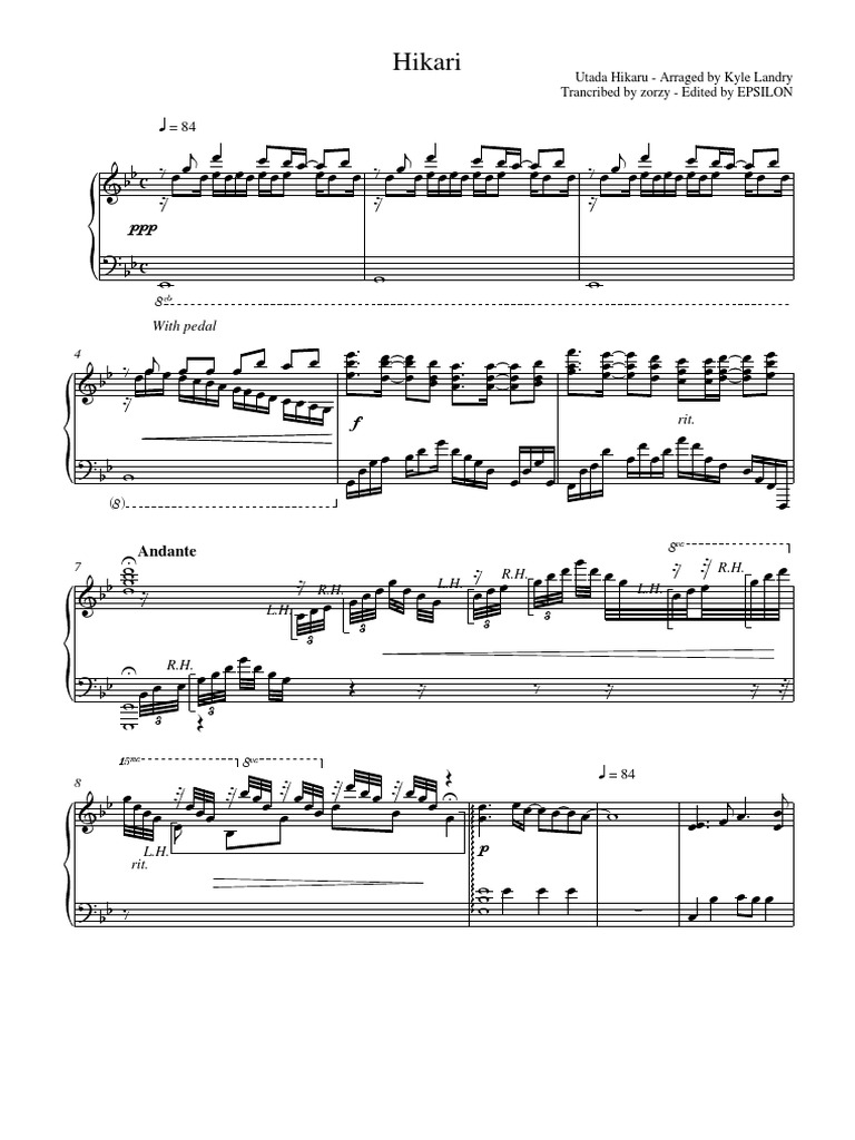 Kingdom Hearts Hikari Piano Sheet Music | PDF | Children's Songs ...