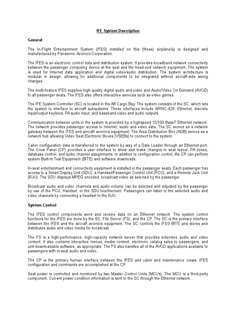 IFE System Description | PDF | Ethernet | Video On Demand