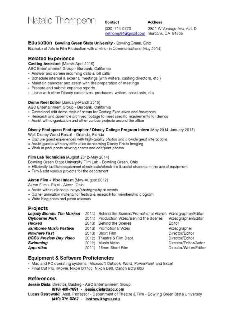 Disney Film Production Resume | PDF | Filmmaking | Walt Disney