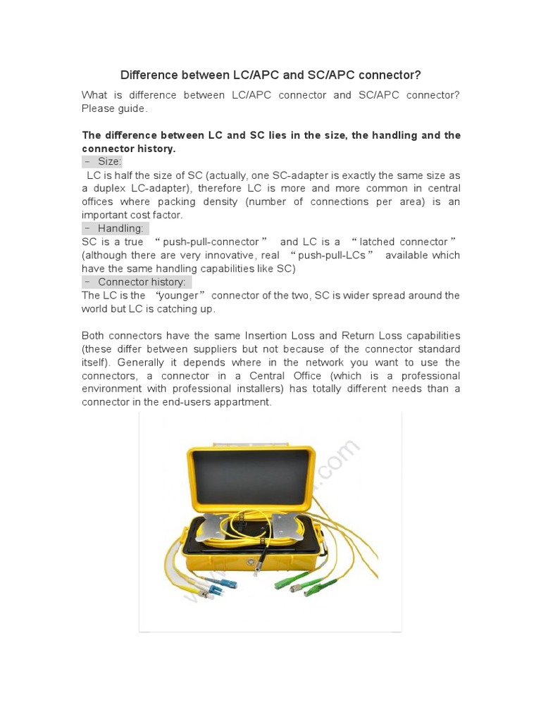 Difference Between LCAPC and SCAPC Connector | PDF | Optical Fiber ...