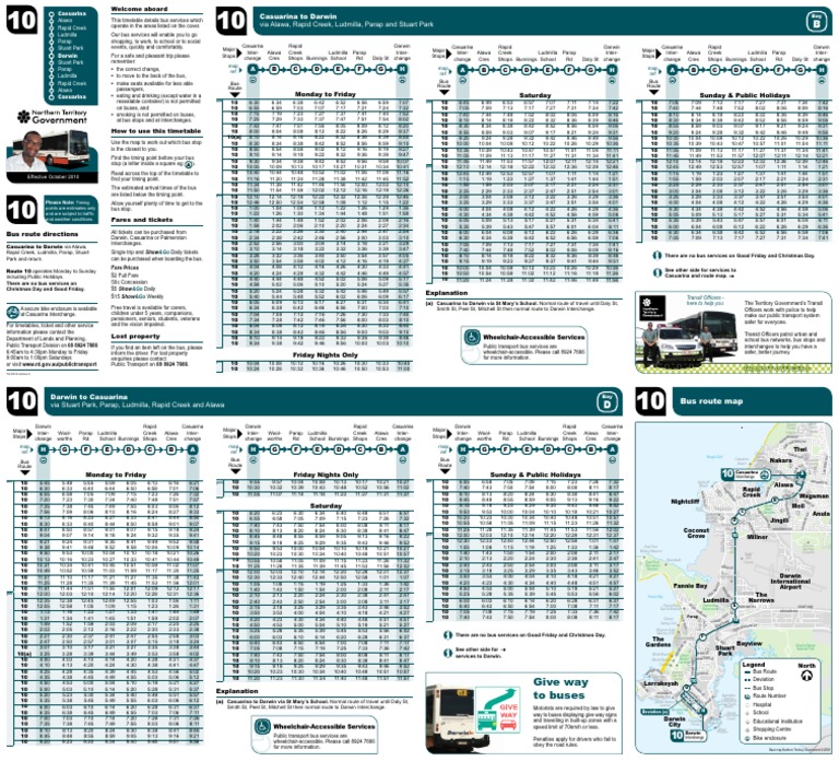 Darwin Route10 Pocket Maps/Timetable | Public Transport | Bus