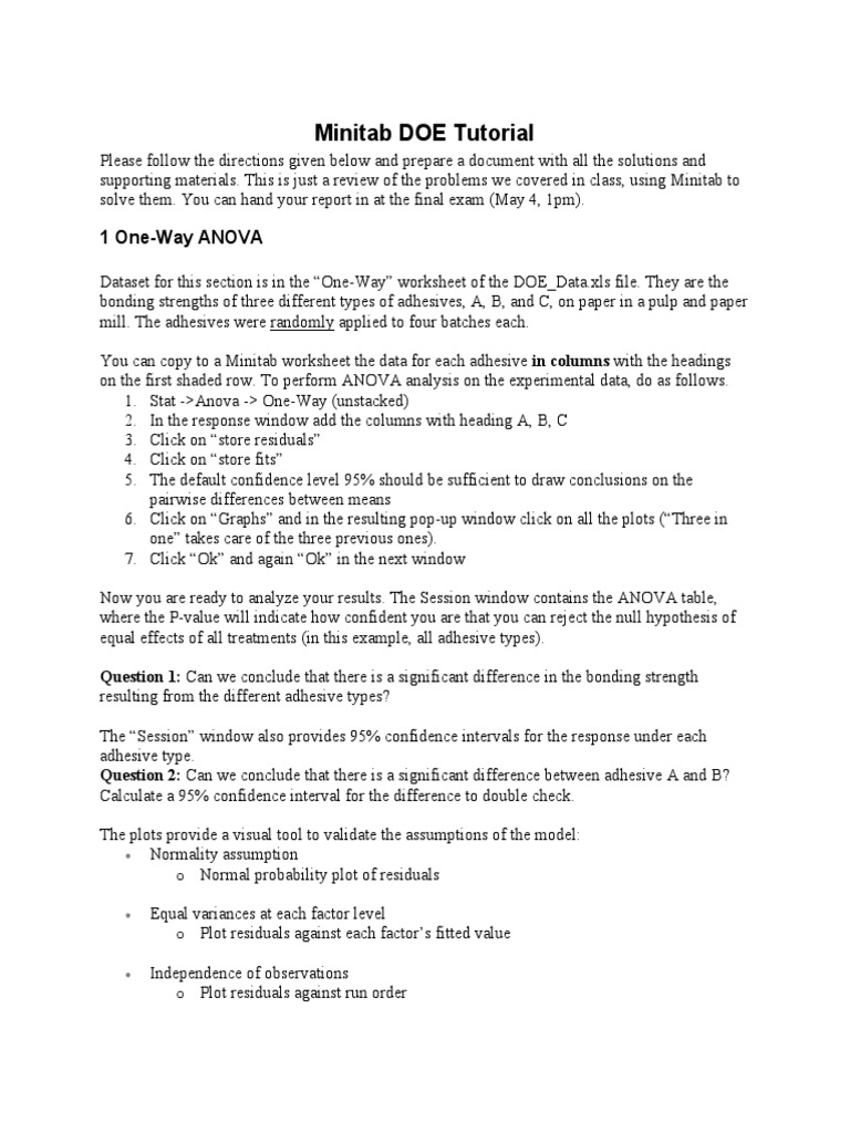 Minitab DOE Tutorial2015 | PDF | Analysis Of Variance | Errors And Residuals