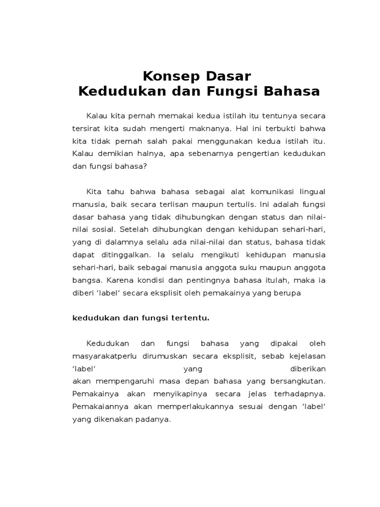 Konsep Dasar Kedudukan Dan Fungsi Bahasa | PDF