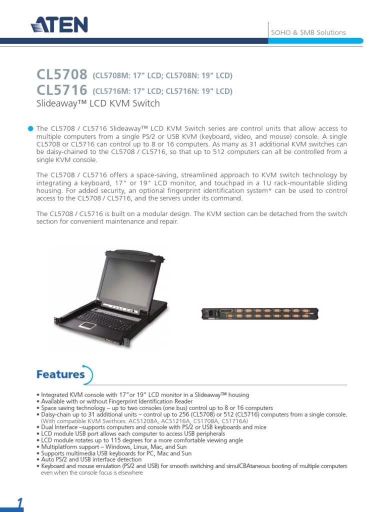 Cl5708 5716 LCD KVM Switch Ds en | PDF | Usb | Areas Of Computer Science
