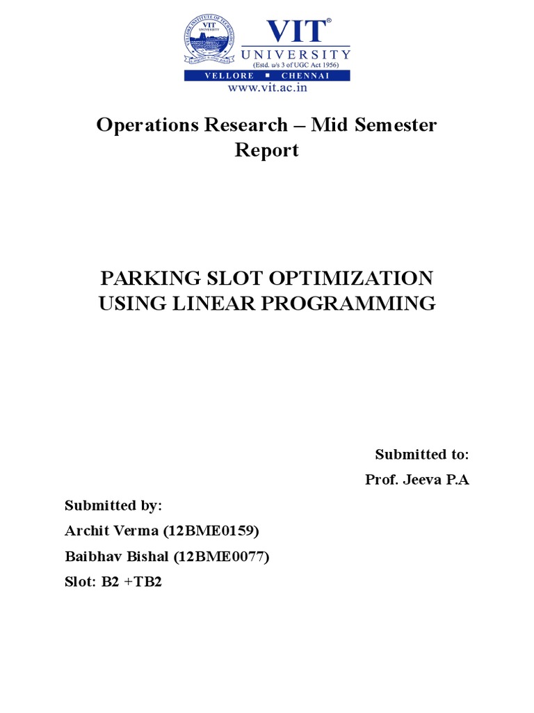 Optimization of Parking Slots for Various Vehicle Types Using Linear Programming | PDF | Linear ...