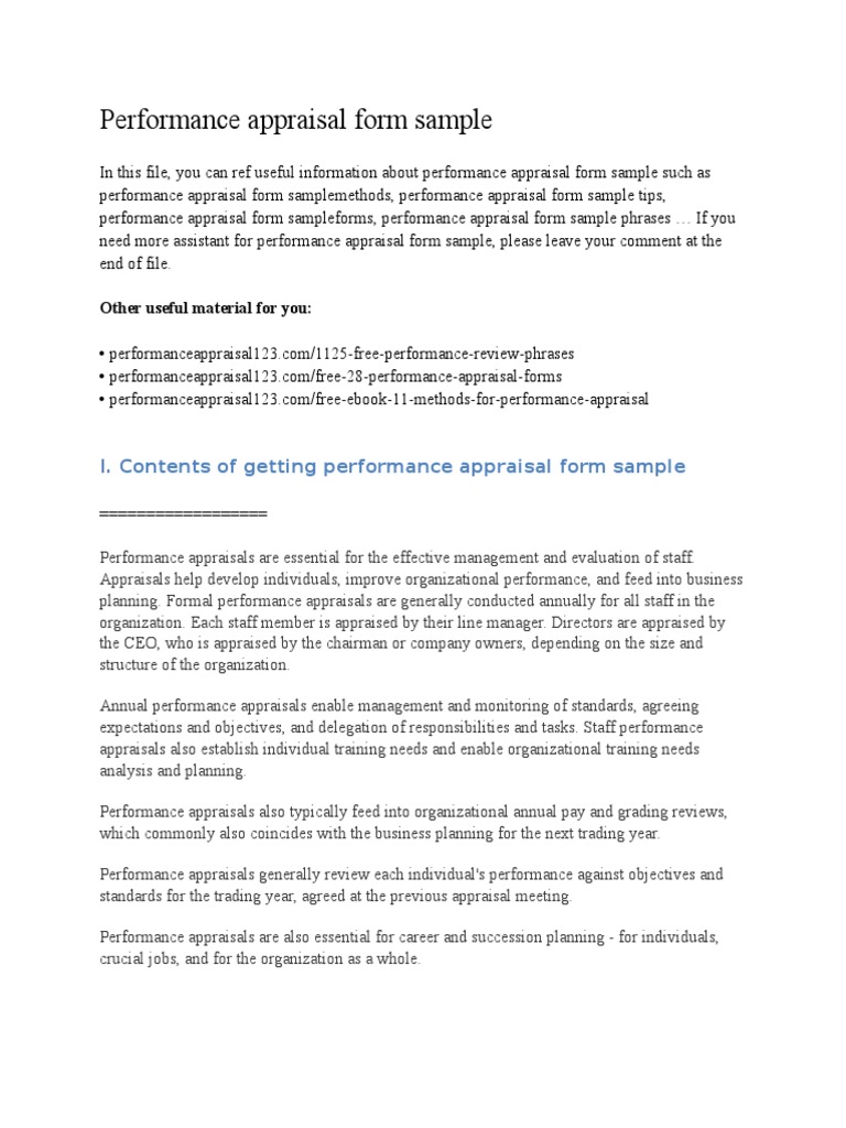Performance Appraisal Form Sample | PDF | Performance Appraisal ...