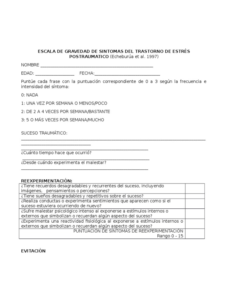 Escala de Medición de Gravedad de Síntomas TEPT | PDF | Trastorno de estrés postraumático ...