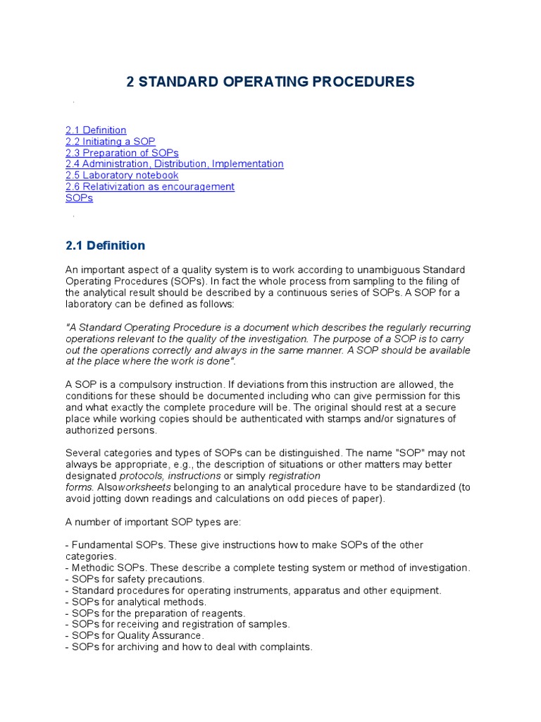 2 Standard Operating Procedures | PDF | Notebook | Quality Assurance