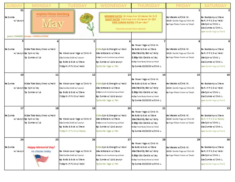 DAV May Classes | PDF | Physical Exercise | Self Care