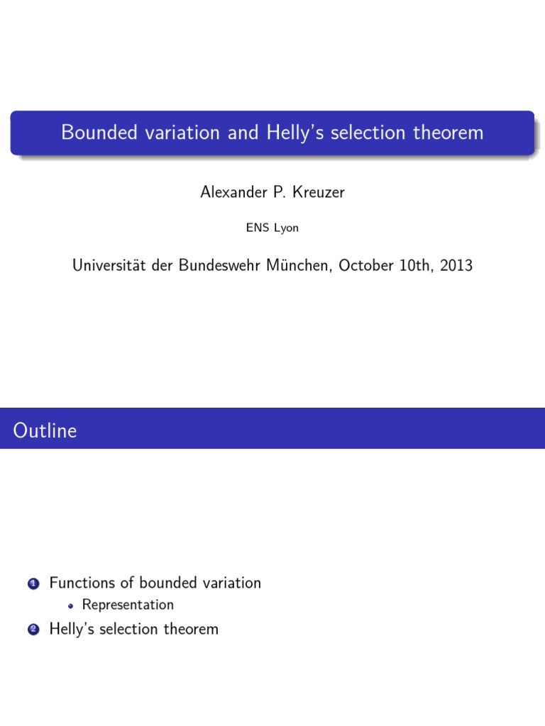 Bounded Variation & Helly's Selection Theorem | PDF | Continuous Function | Mathematical Concepts