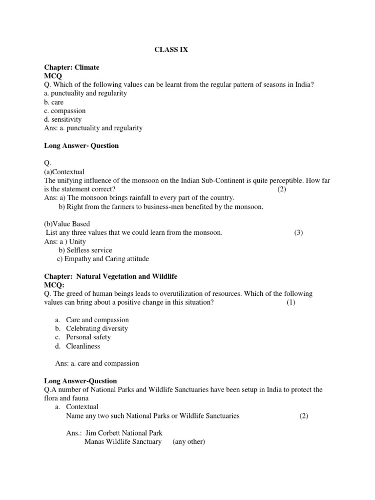 Class 9 Climate MCQs and Answers | PDF | Science & Mathematics | Computers