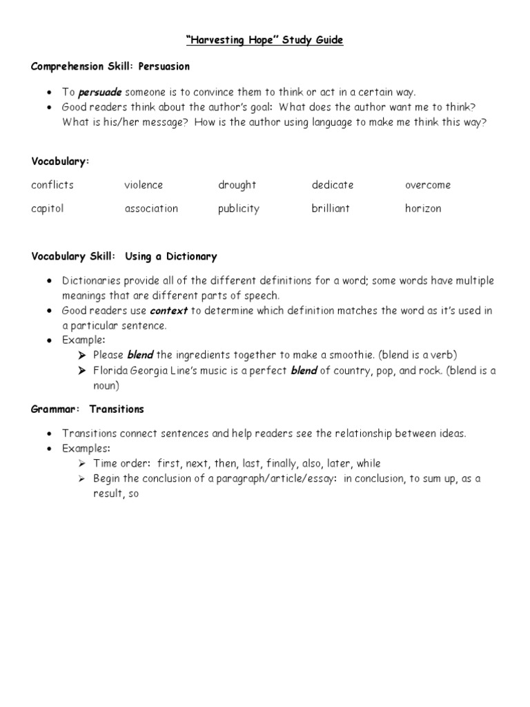 Harvesting Hope Study Guide | PDF