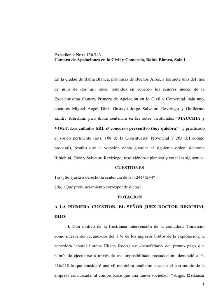 Fallo CCC Ba - Bca.salaI Los Cuñados | PDF | Bancarrota | Pagos
